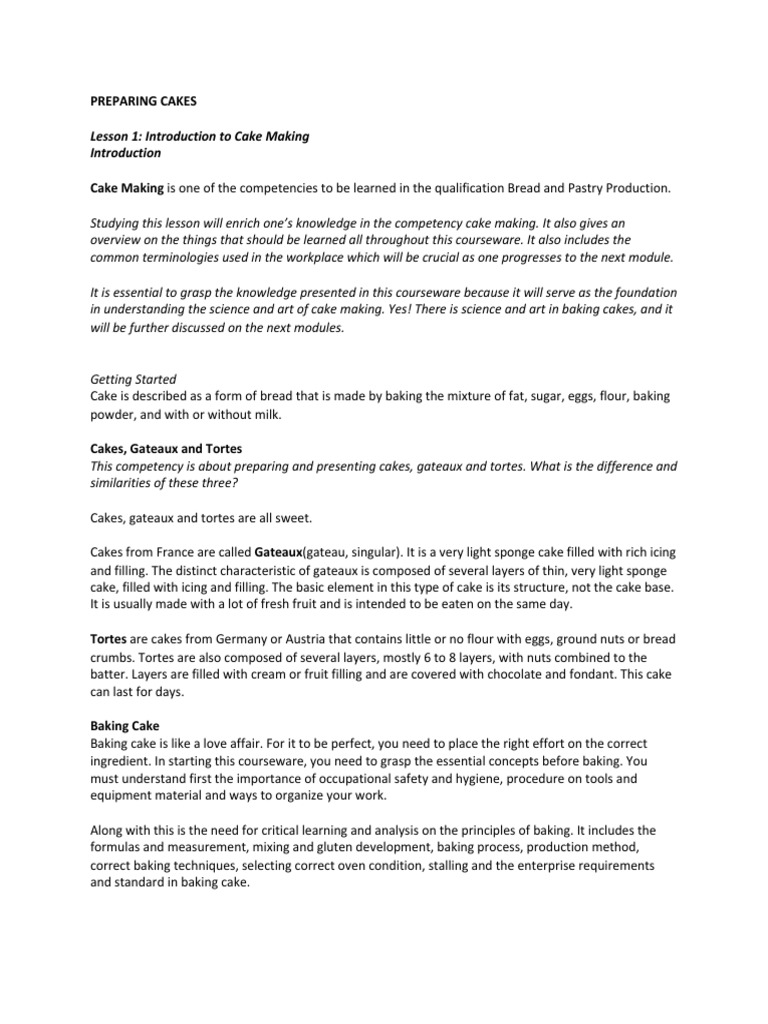 Preparing Cakes Tesda Course | PDF | Cakes | Sodium Bicarbonate