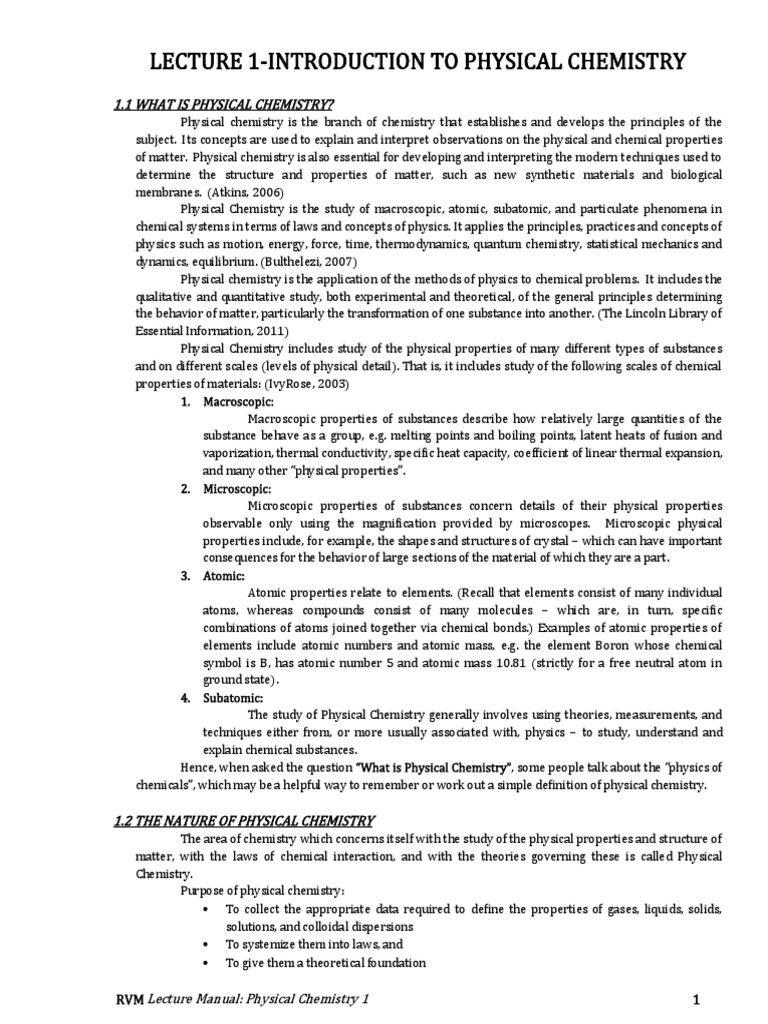 Lecture 1 Introduction To Physical Chemistry | PDF | Gases | Matter