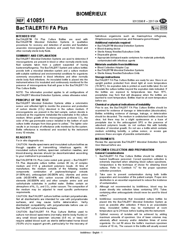 Bactalert Fa Plus | PDF | Microbiology | Medical Specialties