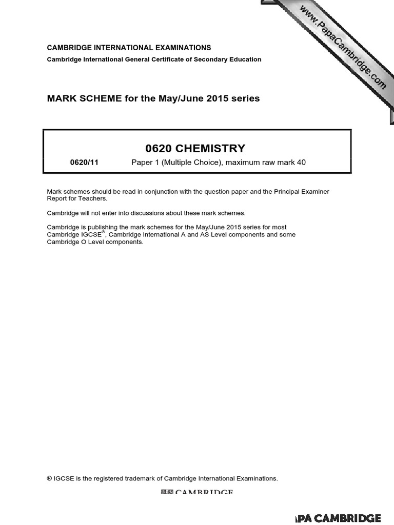 0620 Chemistry: MARK SCHEME For The May/June 2015 Series | PDF ...