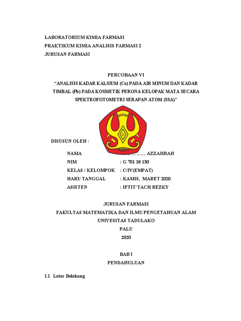 ANALISIS KADAR KALSIUM (Ca) PADA AIR MINUM DAN KADAR TIMBAL (PB) PADA ...