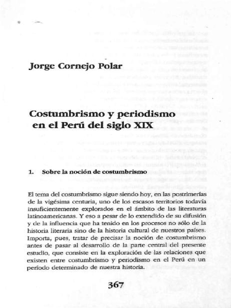 Jorge Cornejo Polar - Costumbrismo y Periodismo | PDF