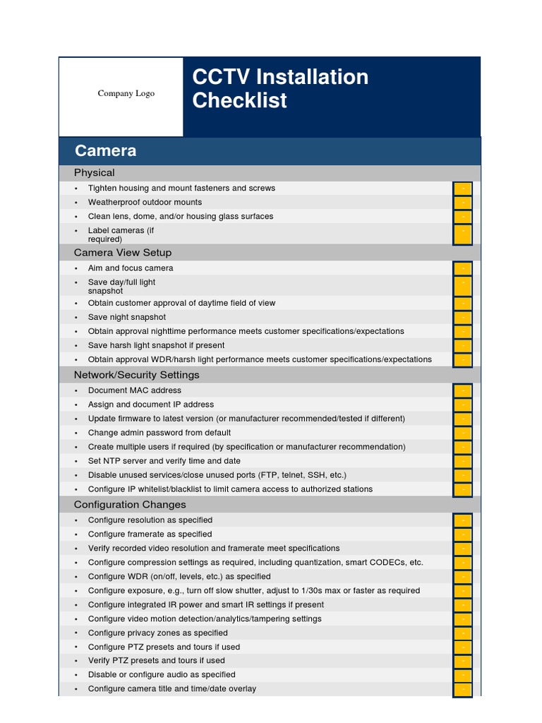 CCTV Installation Checklist: Camera | PDF | Operating System | Password