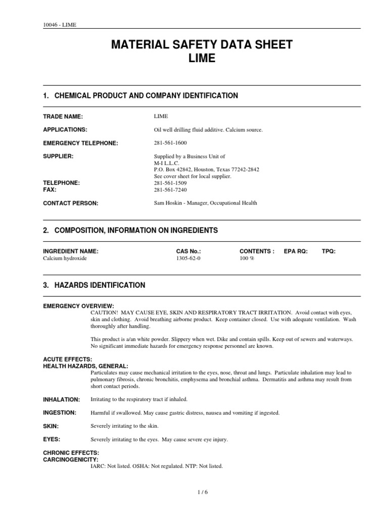Lime MSDS | Download Free PDF | Toxicity | Firefighting