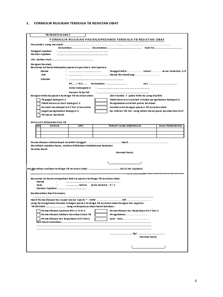 Formulir Rujukan Pasien Terduga TB Resistan Obat - Wisma Hijau 2013 ...