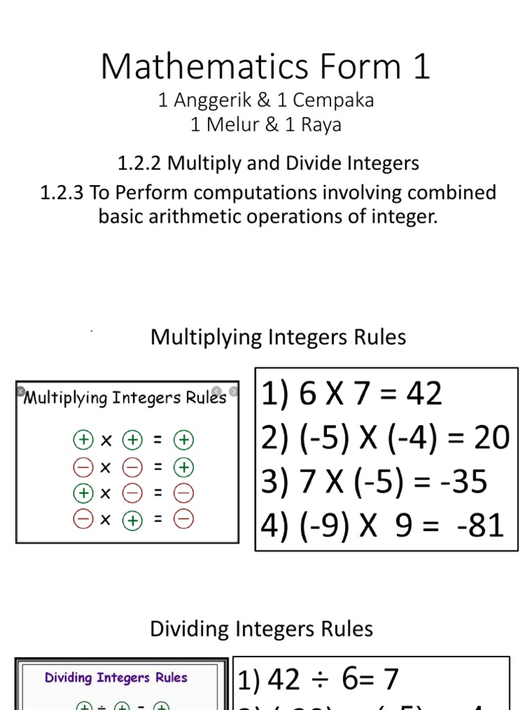 Rules and Examples for Performing Combined Arithmetic Operations on ...