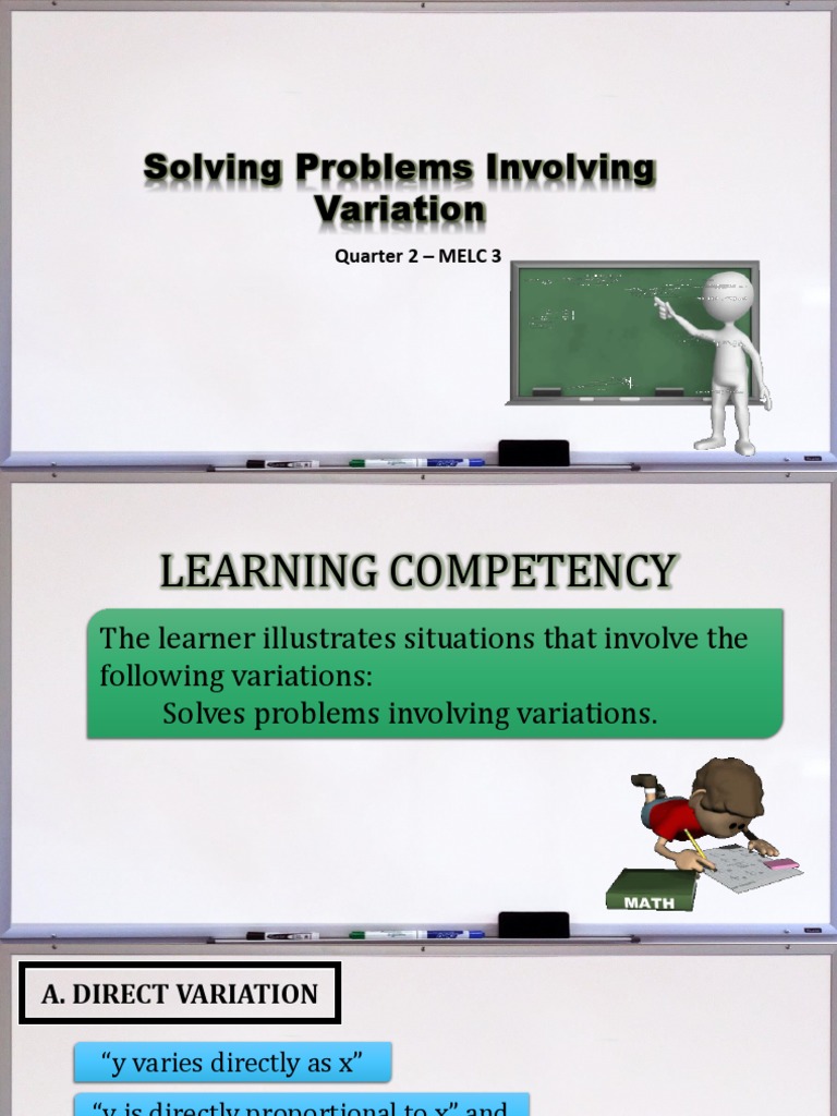 Solving Problems Involving Variation: Quarter 2 - MELC 3 | PDF | Variable (Mathematics) | Equations