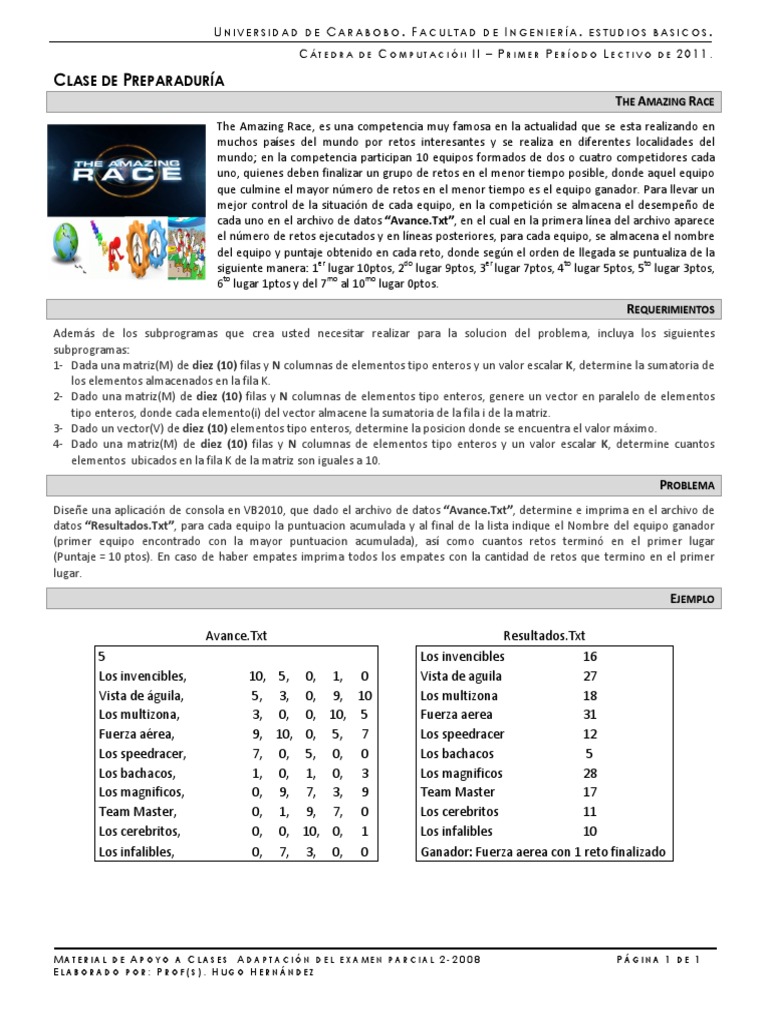 Resultados de The Amazing Race | PDF | Matriz (Matemáticas) | Enseñanza ...