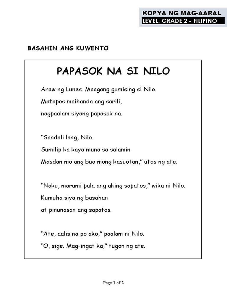 Grade 2 Filipino Learners | PDF