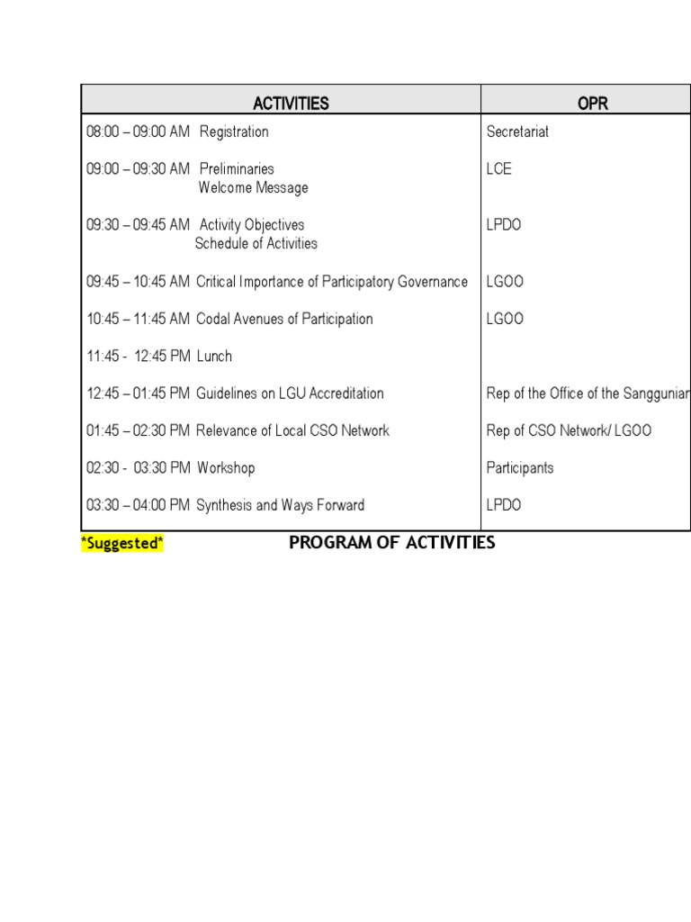 Suggested Program of Activities | PDF
