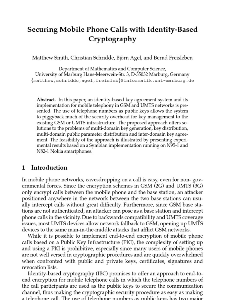 Securing Mobile Phone Calls With Identity Based Cryptography Pdf Public Key Cryptography