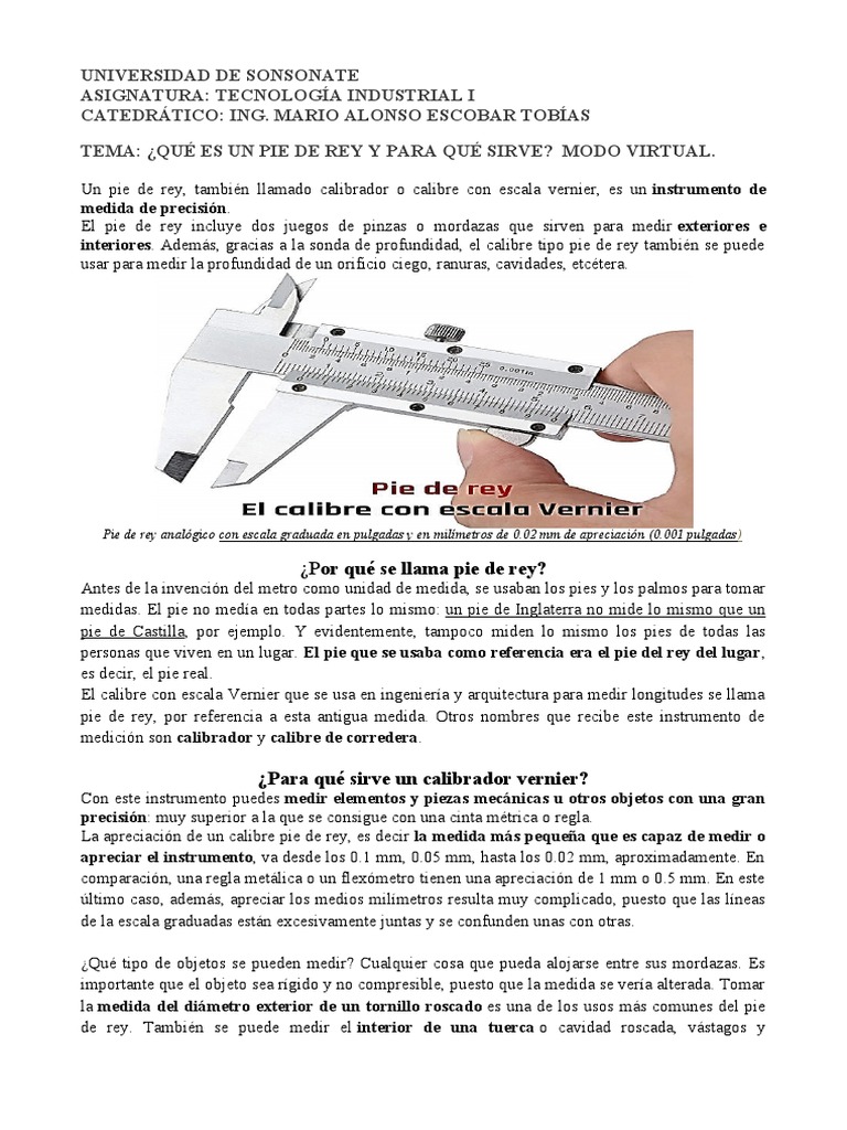Uso y Función del Pie de Rey | PDF | Instrumento de medición | Metrología