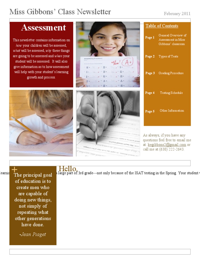 Assessment: Miss Gibbons' Class Newsletter | PDF | Educational ...