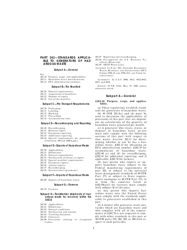 Standards for Generators of Hazardous Waste | PDF | Hazardous Waste ...