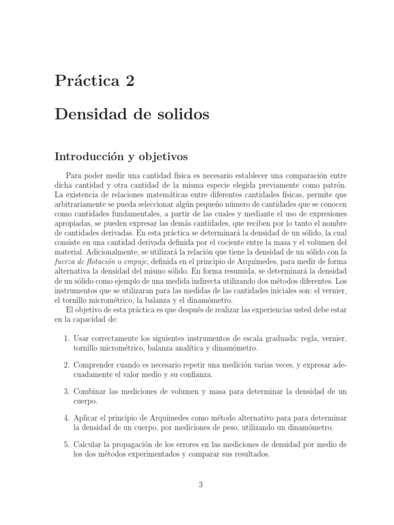 Práctica: Densidad de Sólidos | PDF | Densidad | Medición