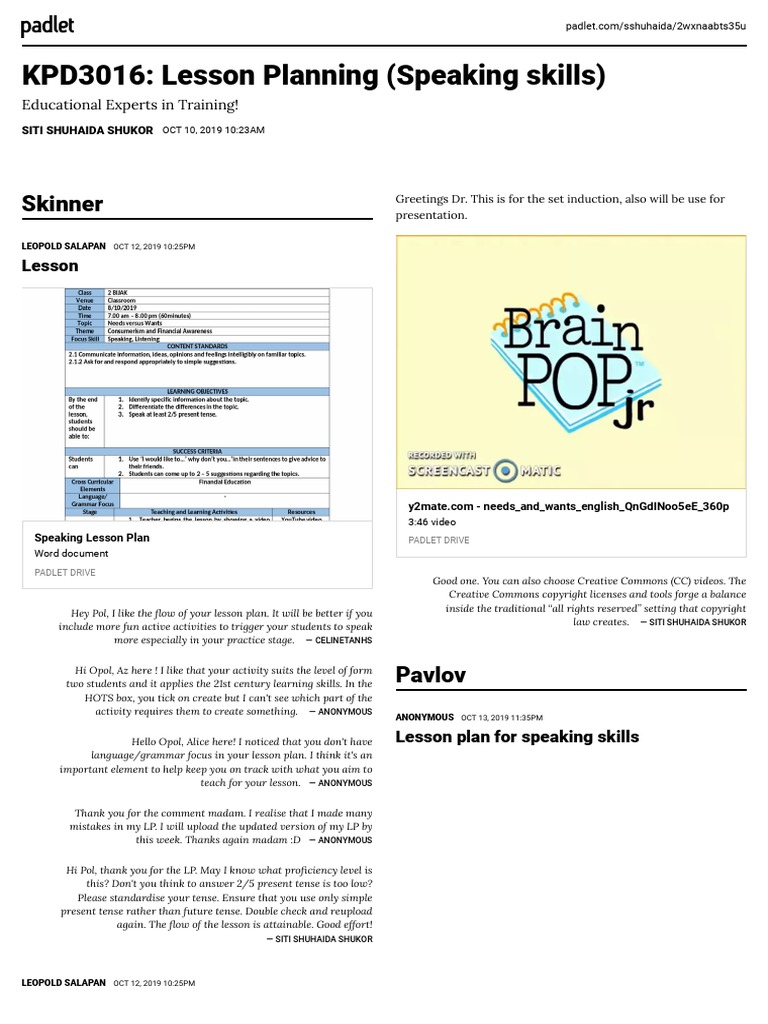KPD3016: Lesson Planning (Speaking Skills) : Skinner | PDF | Creative ...