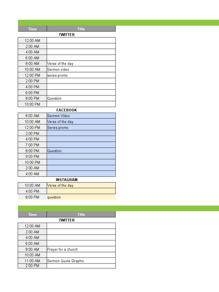 Life - Church Social Media Content Calendar Template | PDF | Media ...