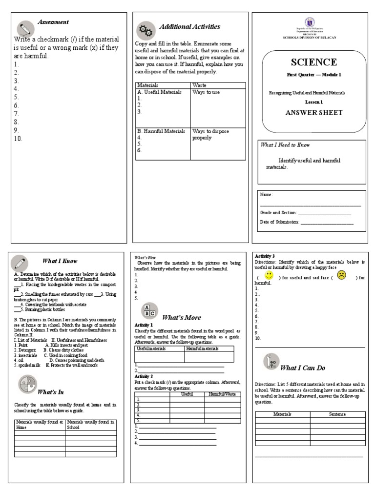 Answer Sheet-Science 5-L1 | PDF