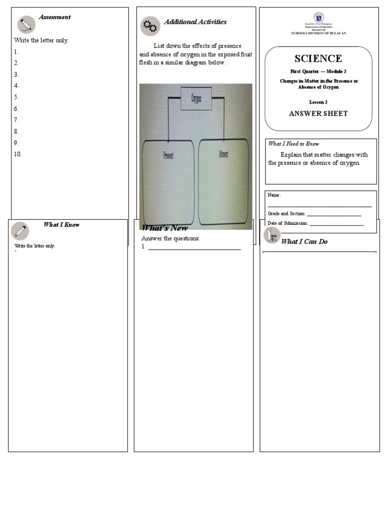Answer Sheet-Science 5-L4 | PDF