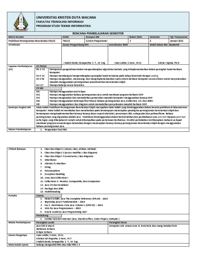 RPS-Prakt PBO Genap 2020-2021 | PDF | Seni | Komputer