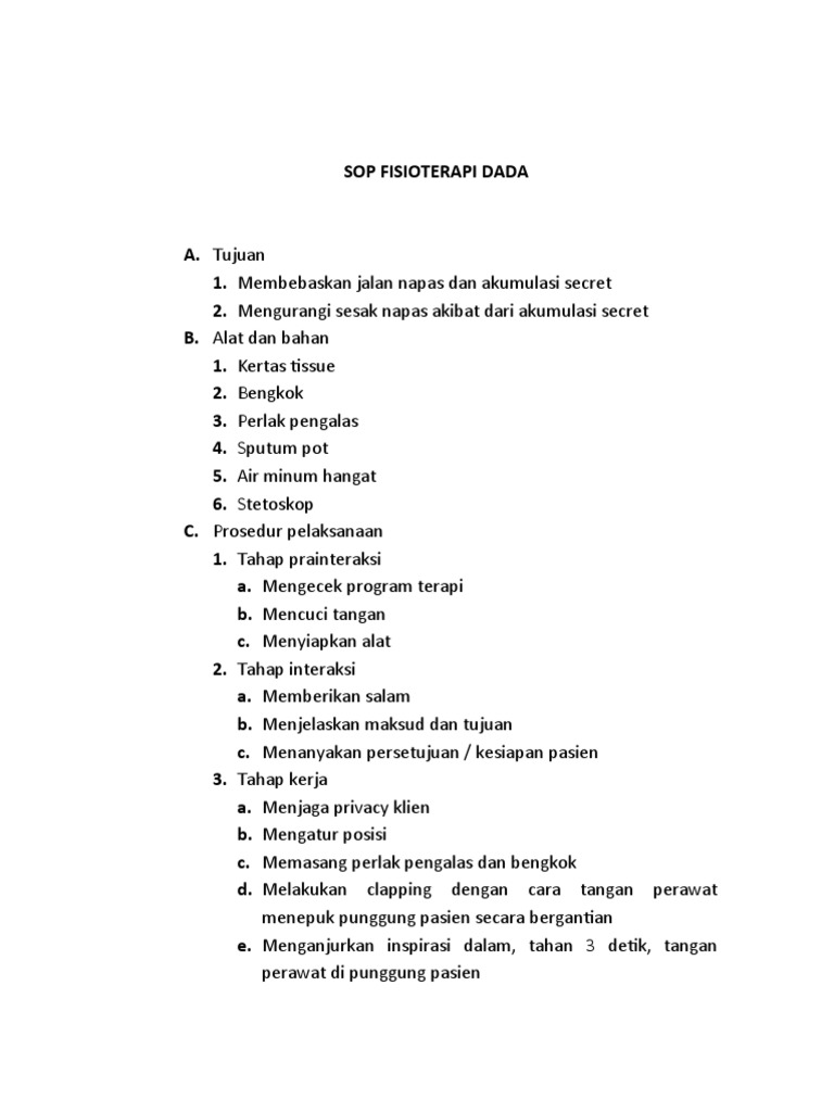 Sop Fisioterapi Dada | PDF
