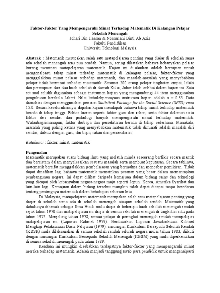 FAKTOR MINAT MATEMATIK | PDF