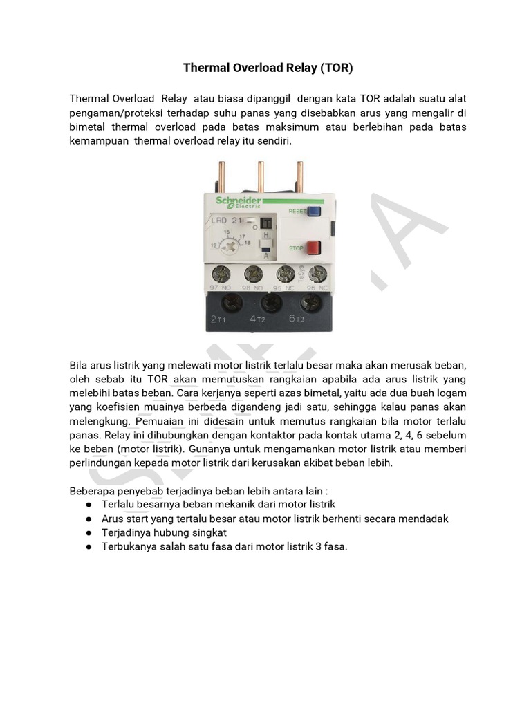 Thermal Overload Relay (TOR) | PDF | Teknologi & Rekayasa