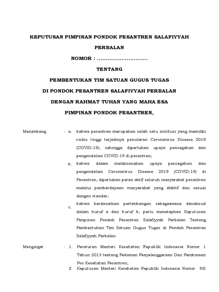SK Satgas Pondok Pesantren 2021 | PDF