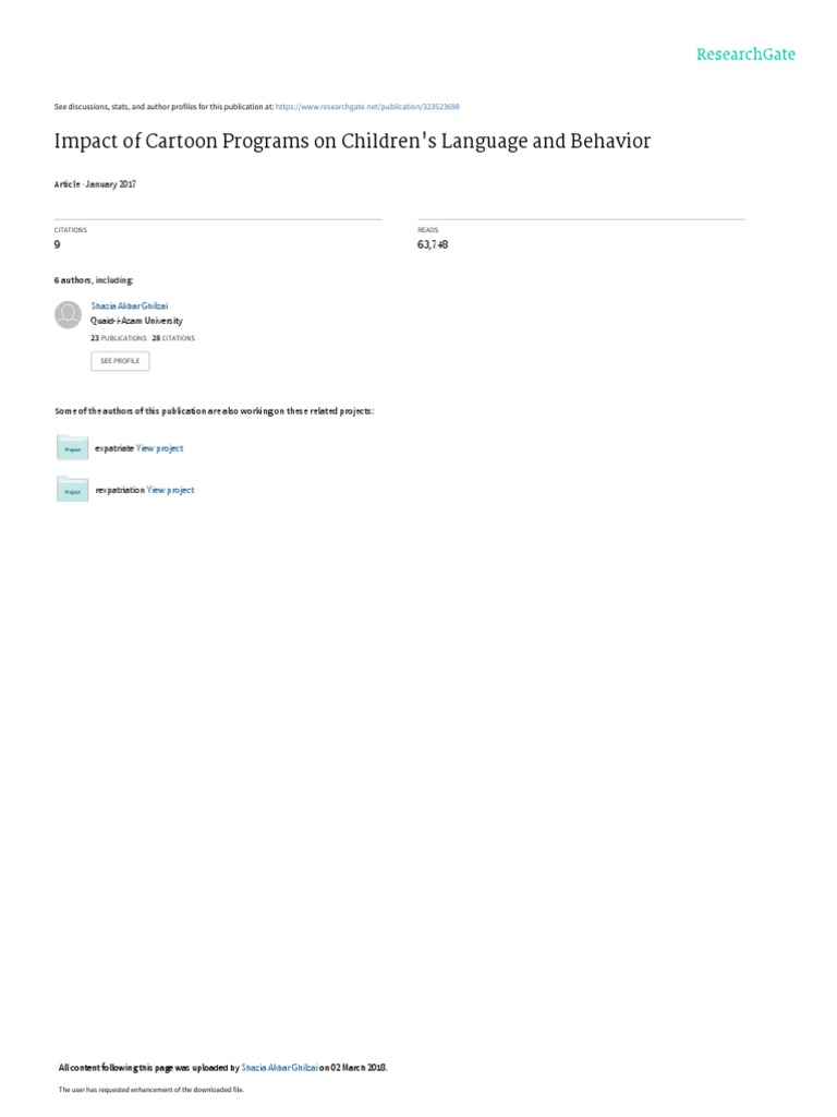 Impact of Cartoon Programs On Children's Language and Behavior | PDF ...