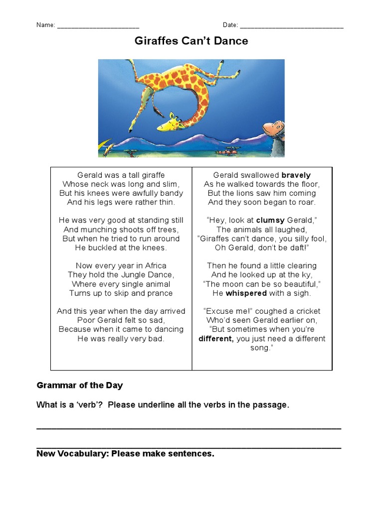 Giraffes Can't Dance: Grammar of The Day | PDF | Giraffe | Linguistic ...