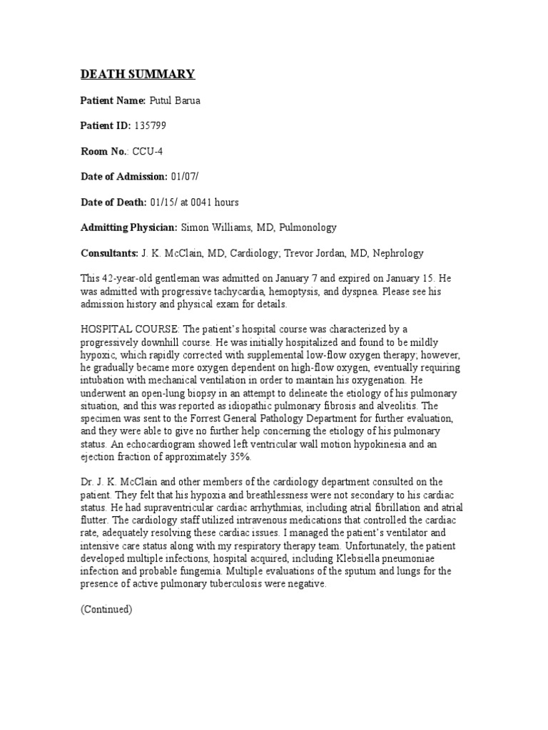 DEATH SUMMARY (Putul) | PDF | Cardiology | Pulmonology