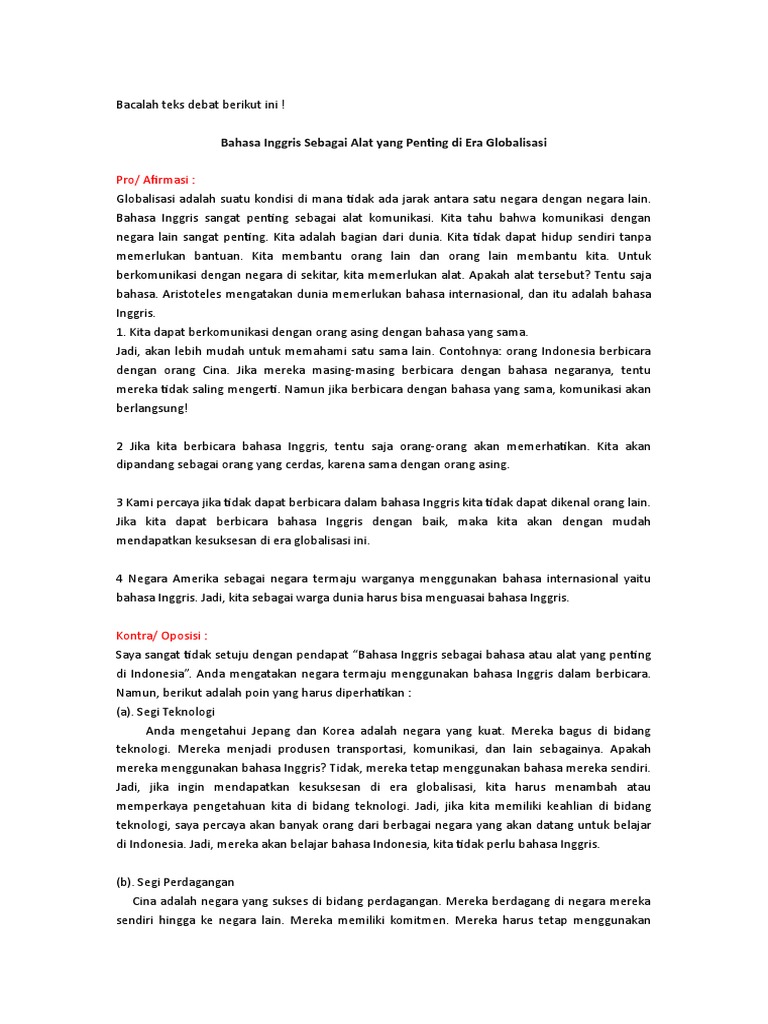 Debat Bahasa Inggris di Era Globalisasi | PDF