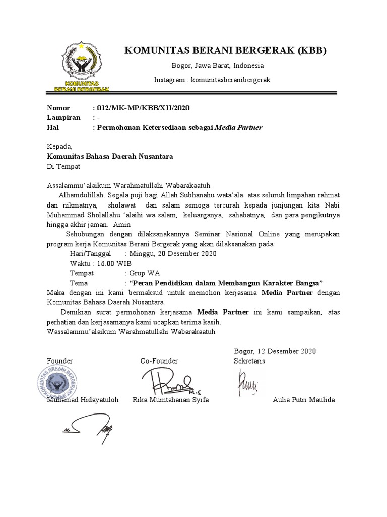 Permohonan Media Partner Seminar Nasional | PDF