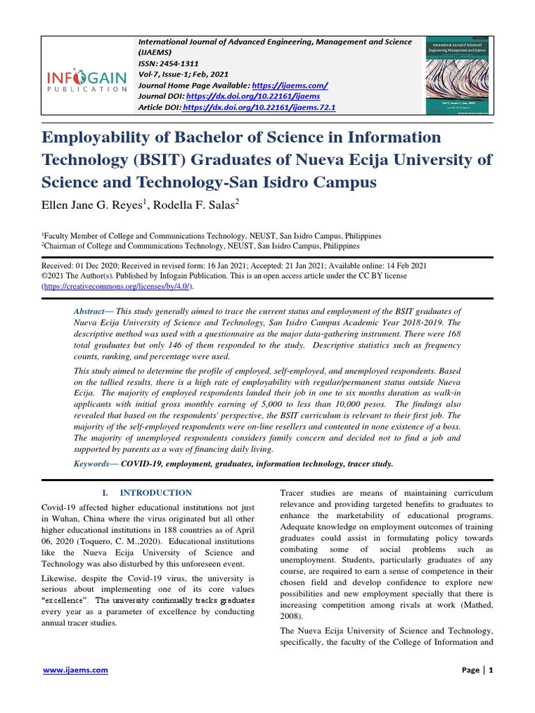 Employability of Bachelor of Science in Information Technology (BSIT ...