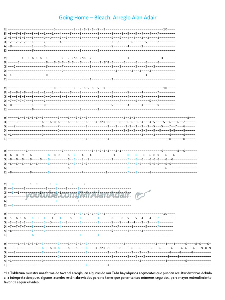 Bleach "Going Home" Guitar Tab | PDF