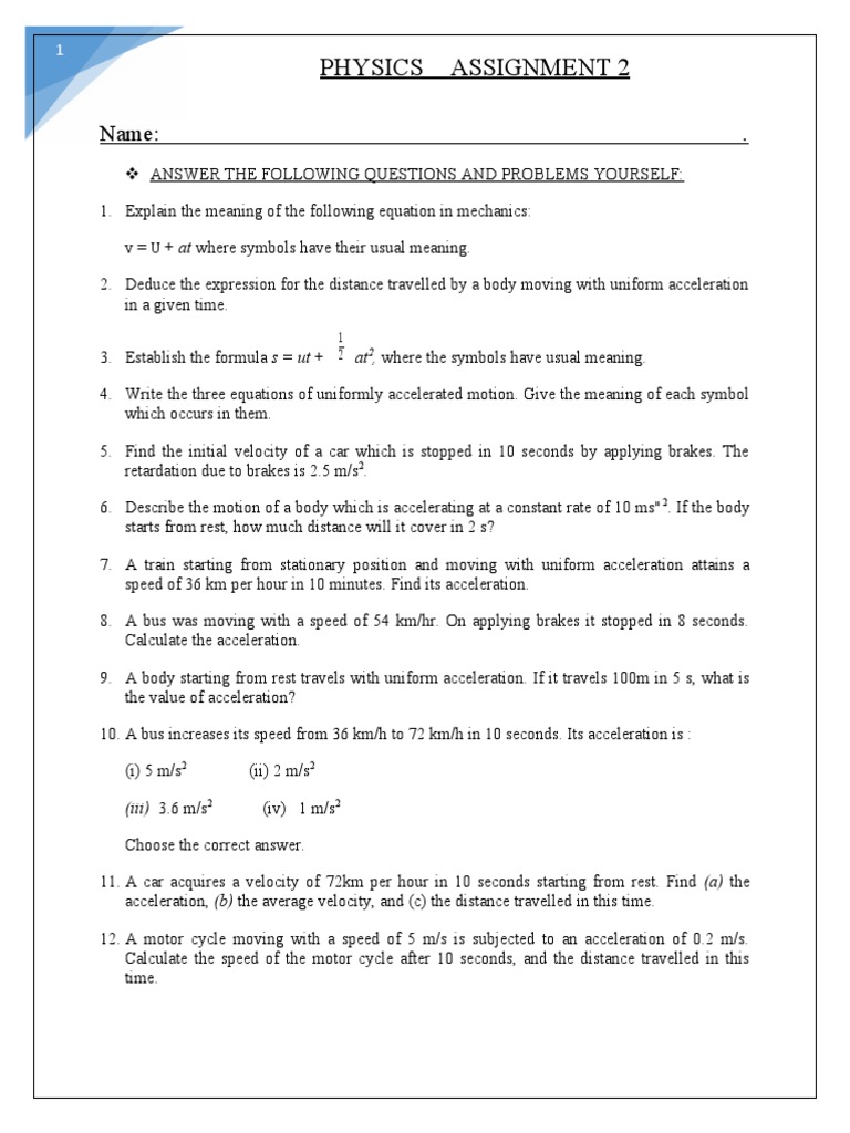 Assignment 2 | PDF | Speed | Acceleration