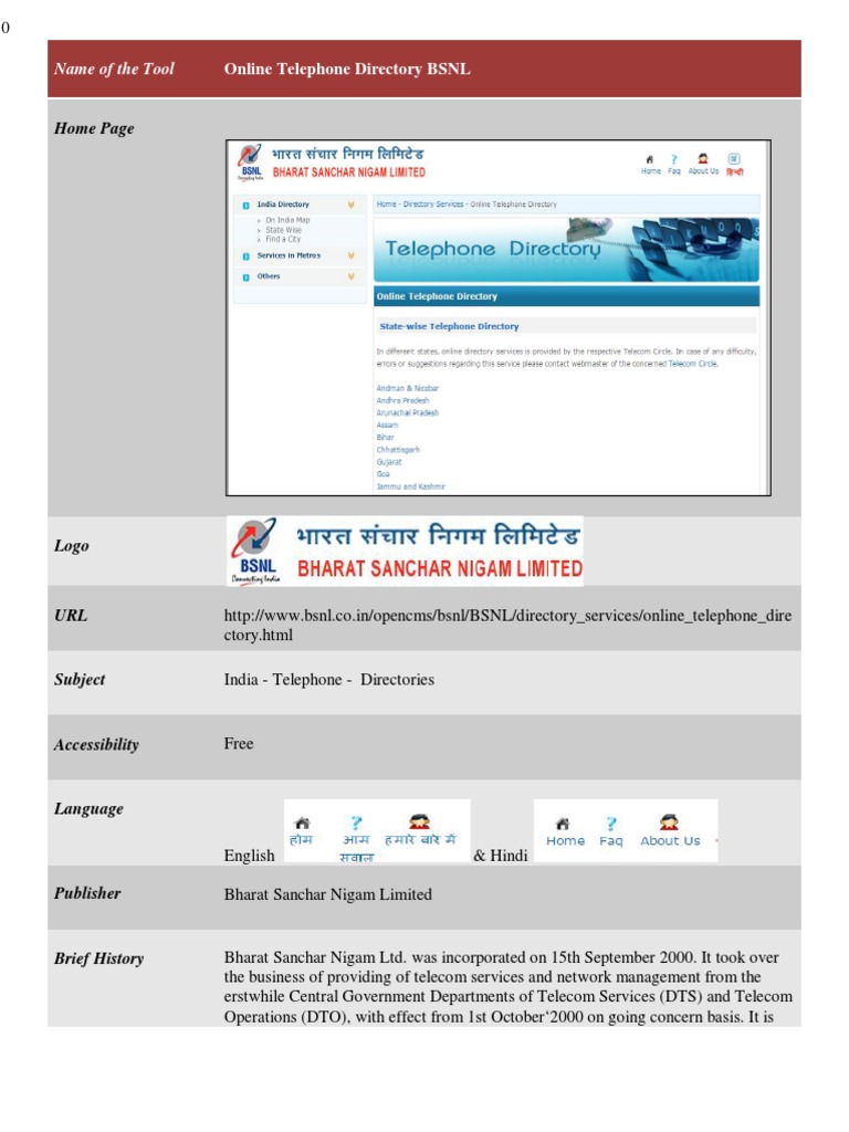 Home Page: Online Telephone Directory BSNL | PDF | Information And ...