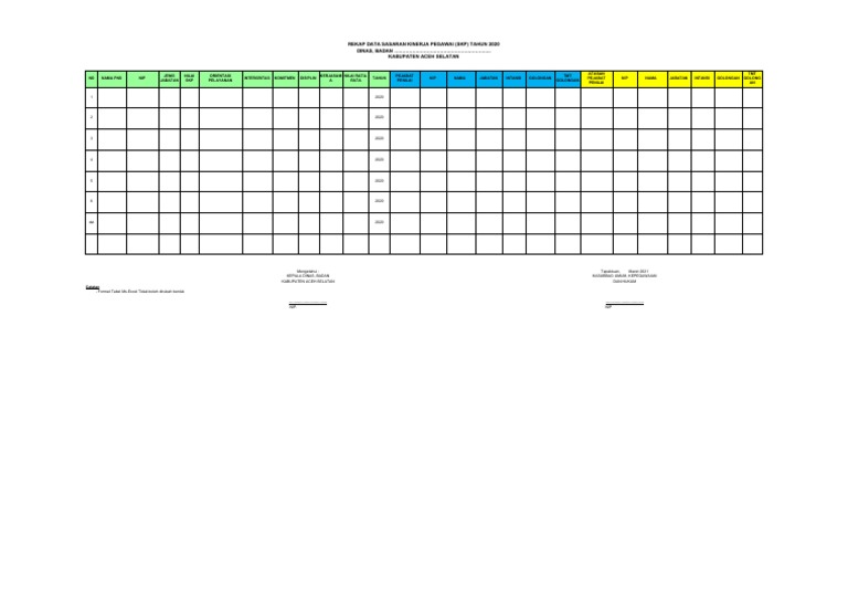 Form Rekap Data SKP PNS Tahun 2020 | PDF