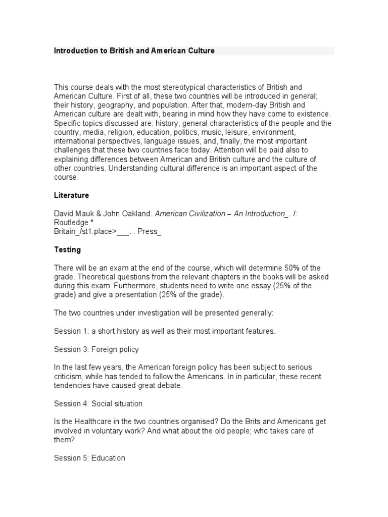 Introduction To British and American Culture | PDF