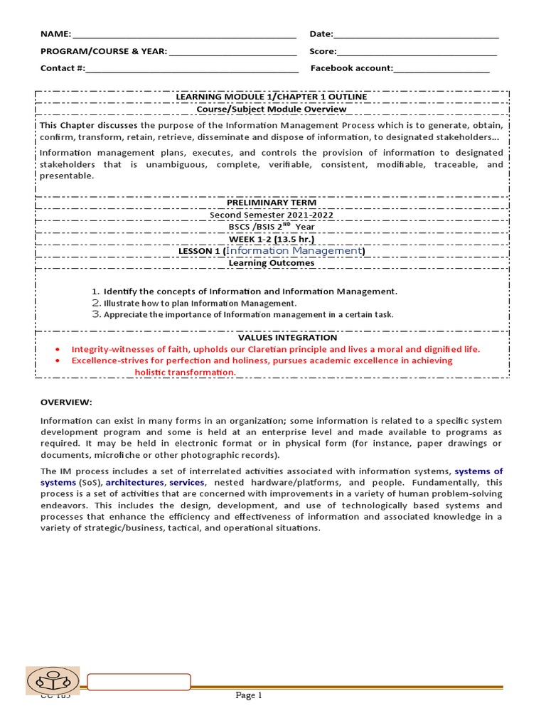 Cc 105 Mod Pdf Information Management Metadata