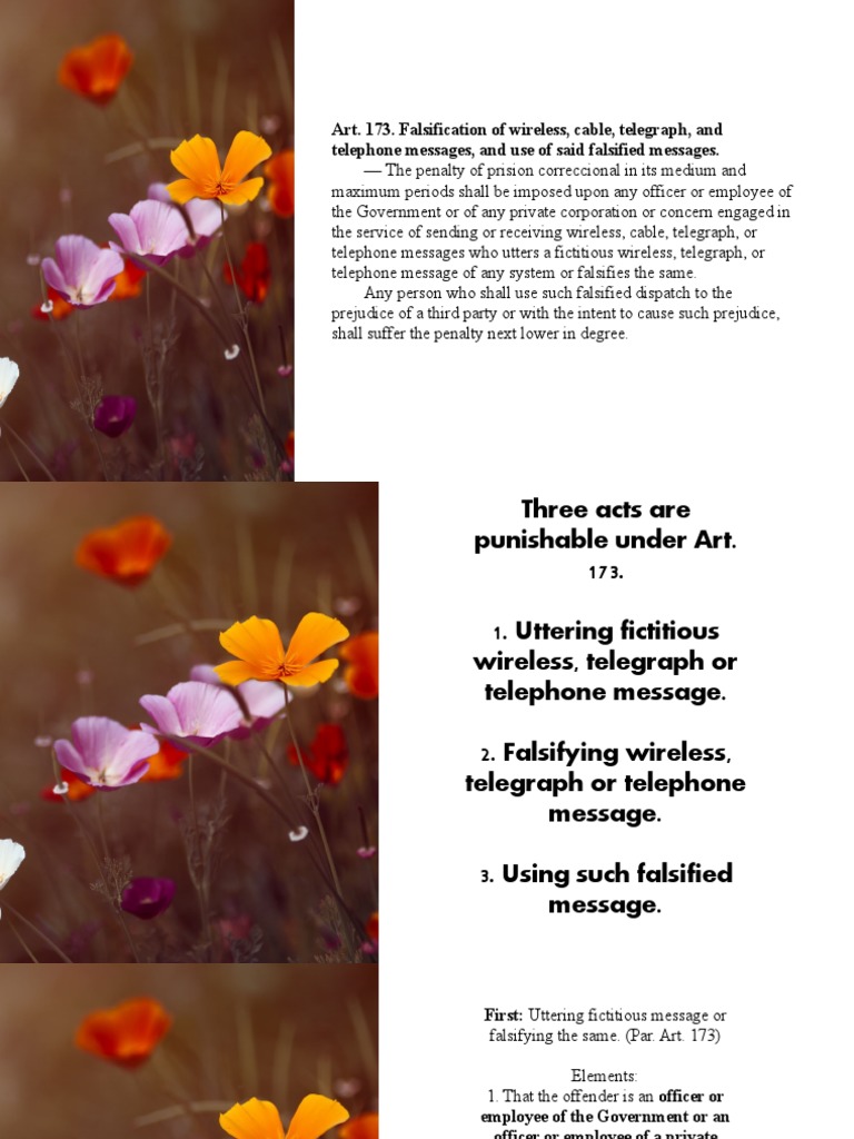 Punishable Acts Under Art. 173 | PDF | Telegraphy | Falsifiability