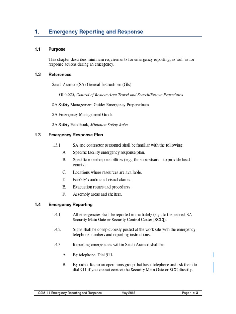 Emergency Reporting Procedures at Aramco | PDF | Emergency | Emergency ...