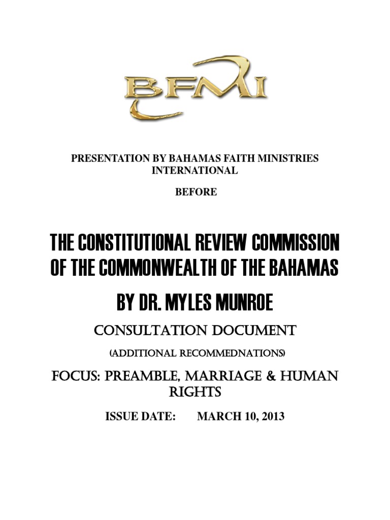 Bahamas Faith Ministries Submissions on Preamble, Marriage and Rights ...