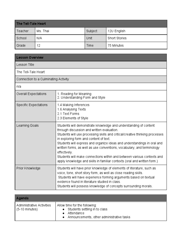 Educ 5208 Short Story Lesson Plan | PDF | Narration | Reading Comprehension