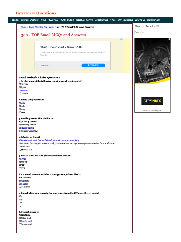 300+ Top Email Mcqs and Answers: Start Download - View PDF | PDF ...