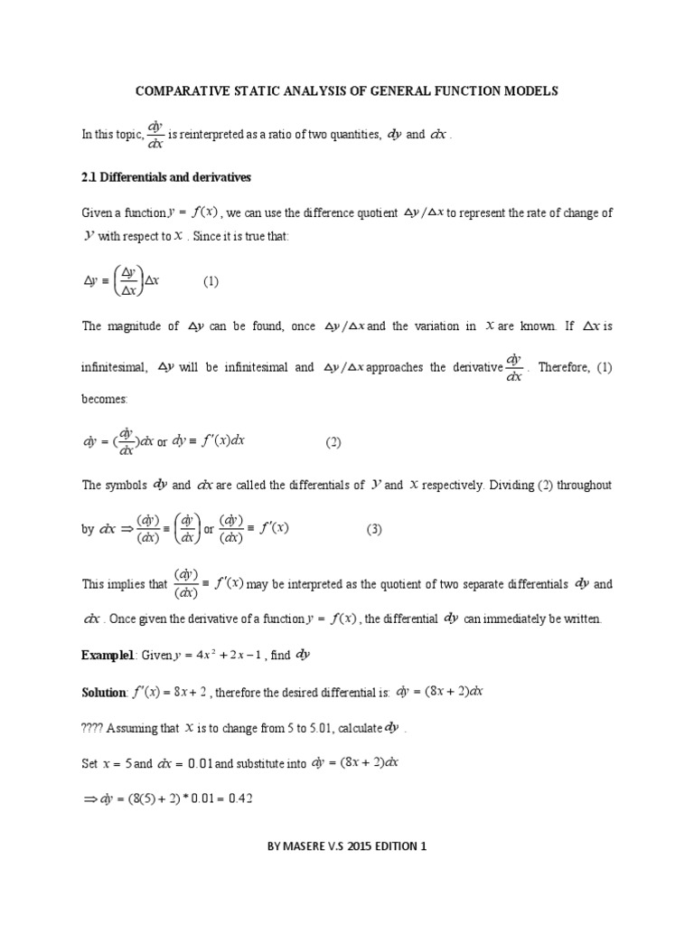 1430497789comparative Static Analysis Of General Function Models Pdf Derivative Economic