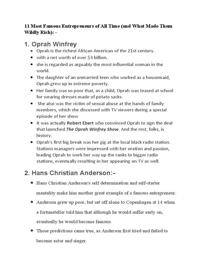 11 Most Famous Entrepreneurs of All Time | PDF | Oprah Winfrey