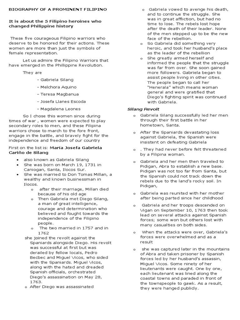 Biography of Prominent Filipino | PDF | Philippines | Unrest