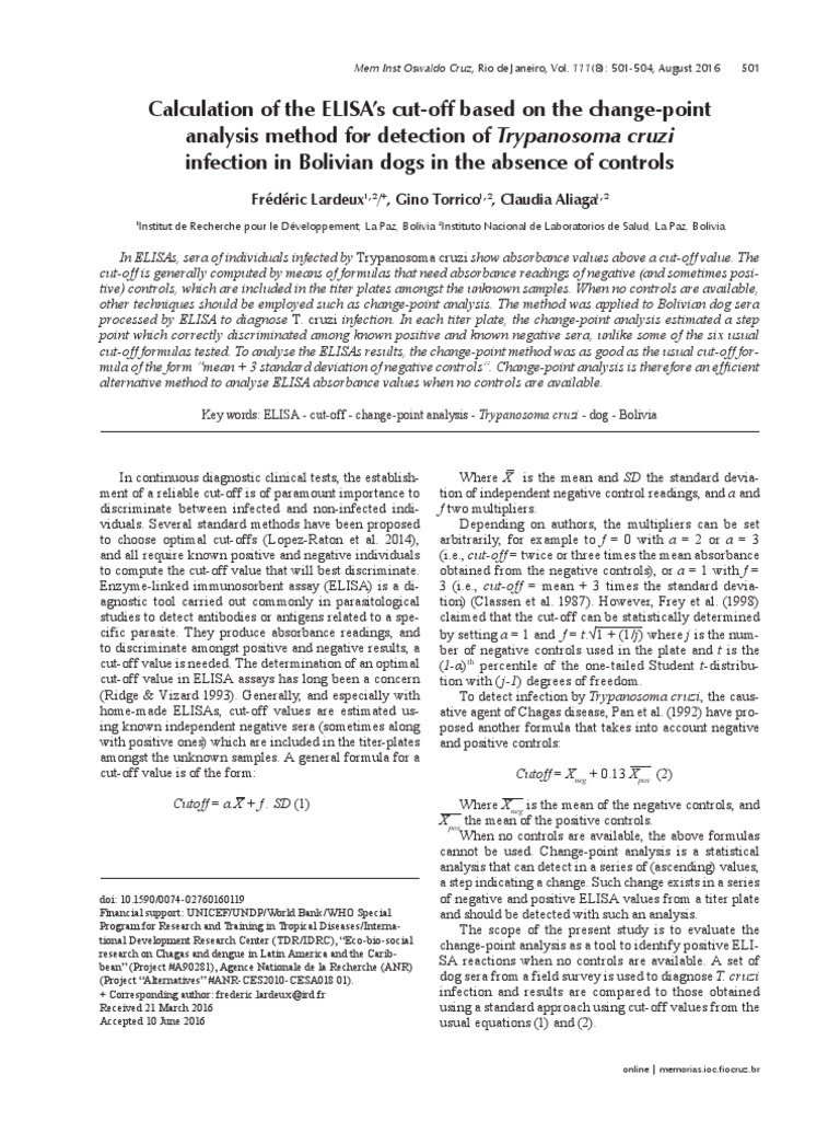 Calculation of The ELISA's Cut-Off Based On The Change-Point Analysis ...