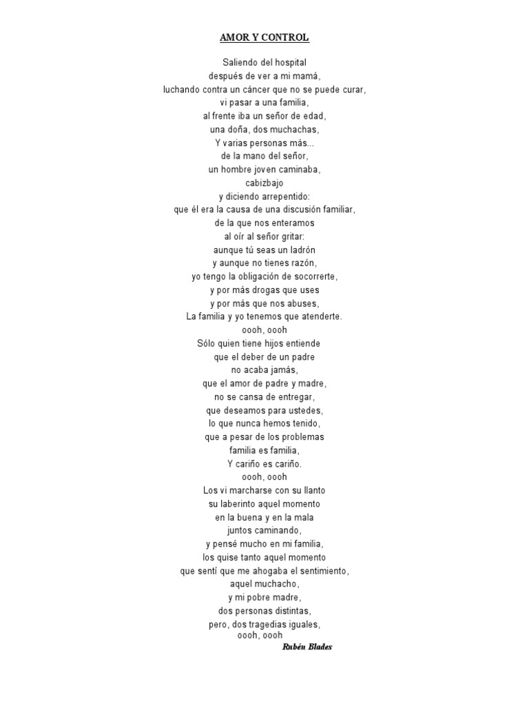 Letra de "Amor y Control" de Rubén Blades | PDF